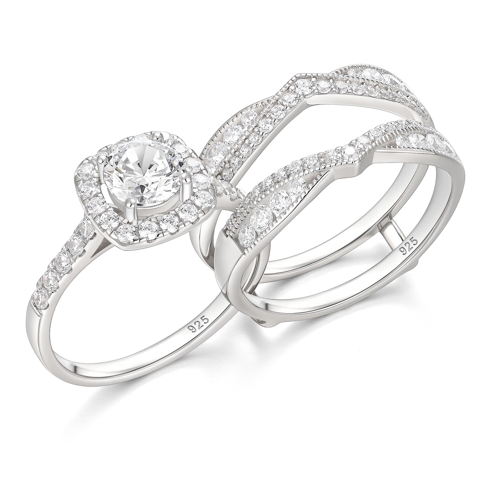 Newshe Jewellery Wedding Rings for Women AAAAA Cz Engagement Bridal Band Set 925 Sterling Silver ...