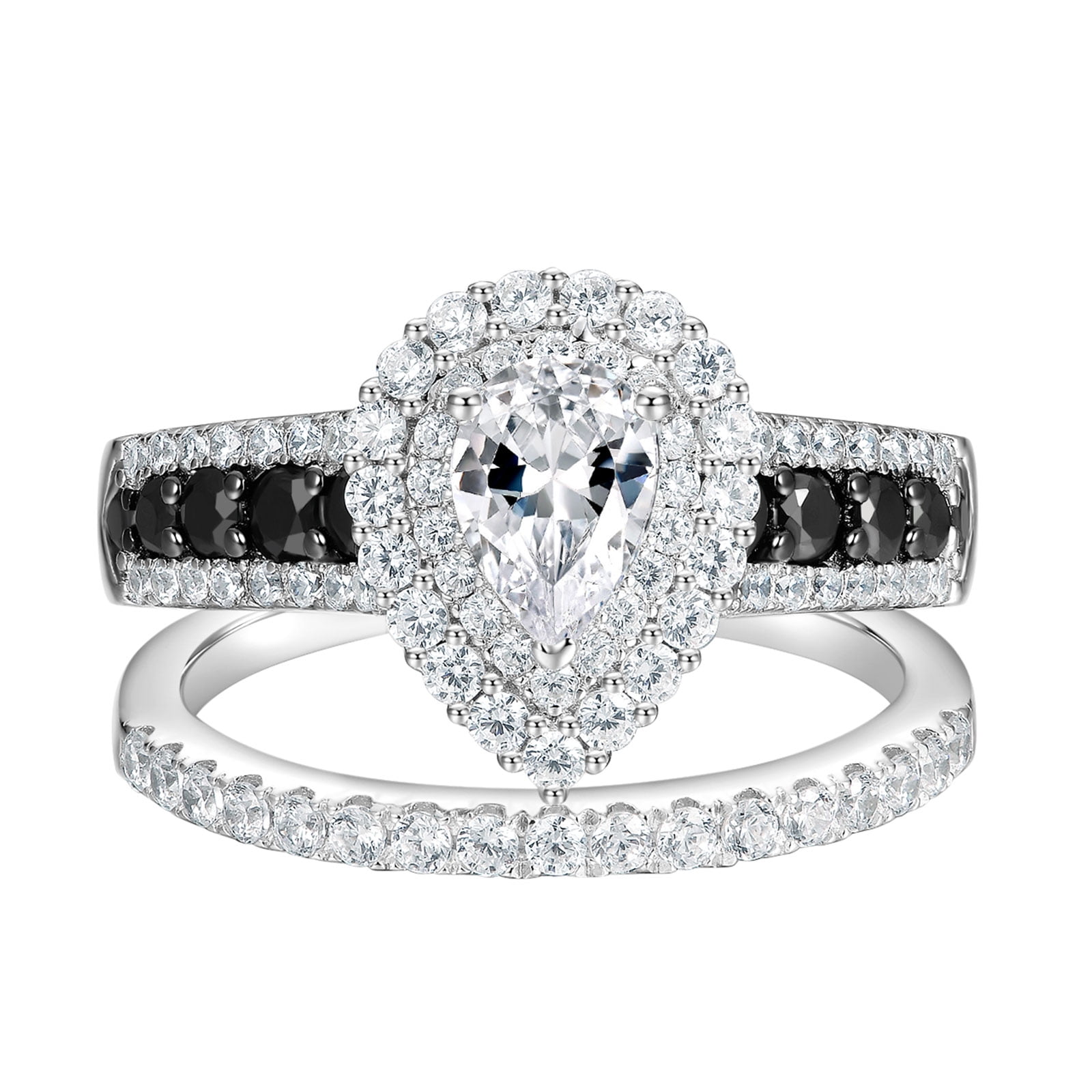 Newshe Jewellery Wedding Rings for Women AAAAA Wedding Rings Set Black and White 925 Sterling ...