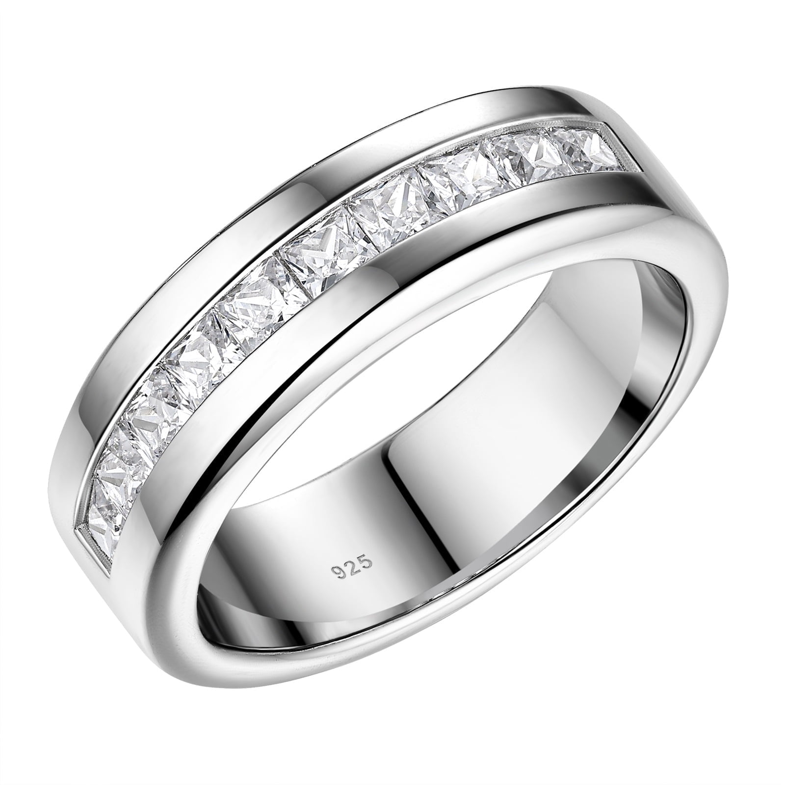 Newshe Men's Wedding Rings 925 Sterling Silver Ring 1ct 10 Large Princess Cut White AAA Cubic ...