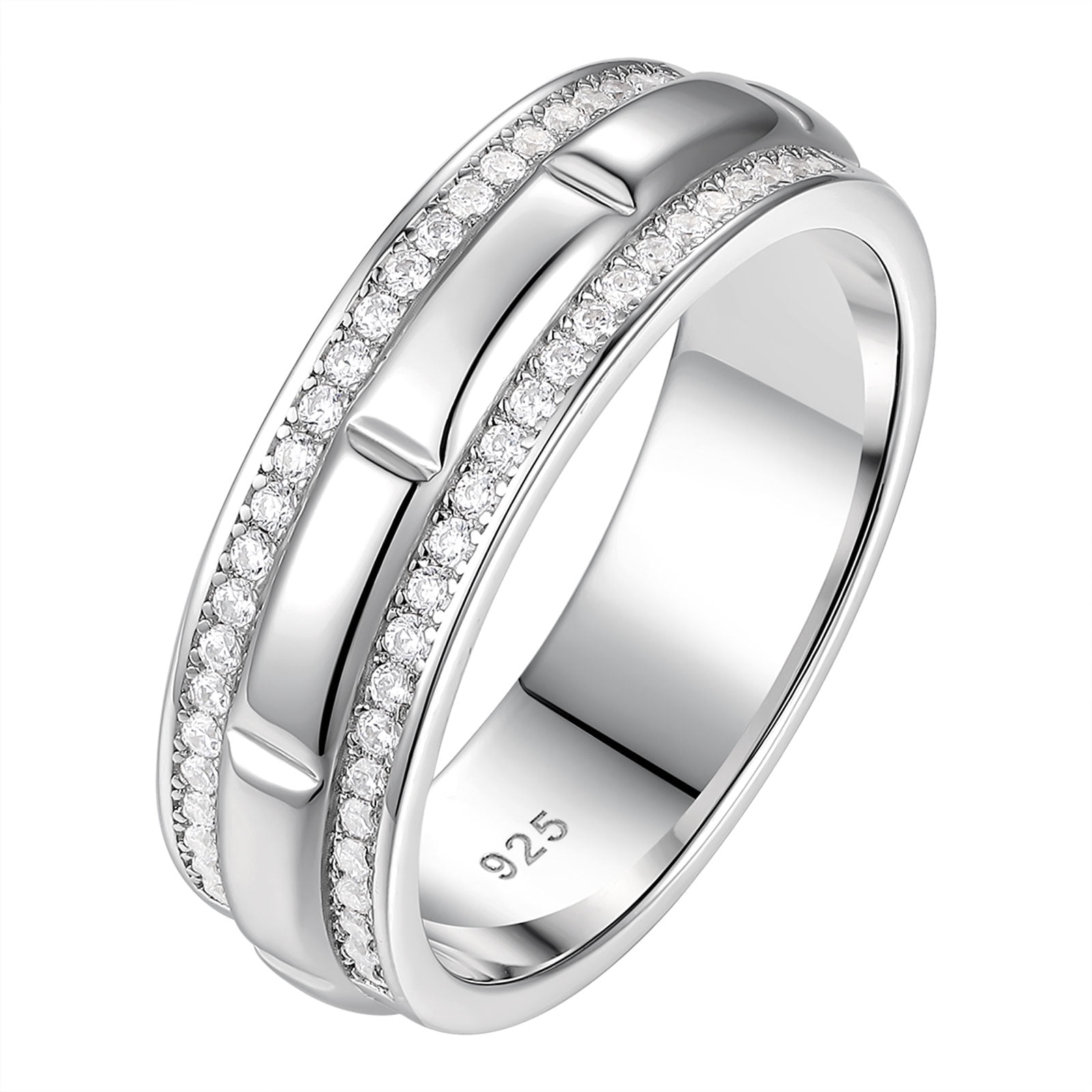 Newshe Mens Wedding Ring Band 925 Sterling Silver With Double Row Round ...