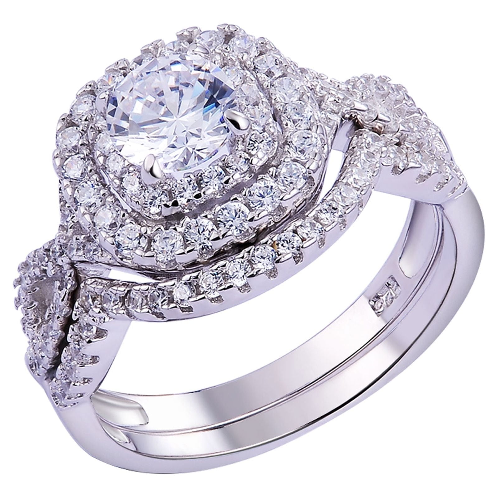 Newshe 1.8Ct Wedding Band Engagement Ring Set for Women 925 Sterling ...