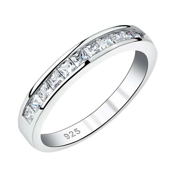 925 Sterling Silver Half Eternity CZ Rings, Round & Milgrain Cubic ...