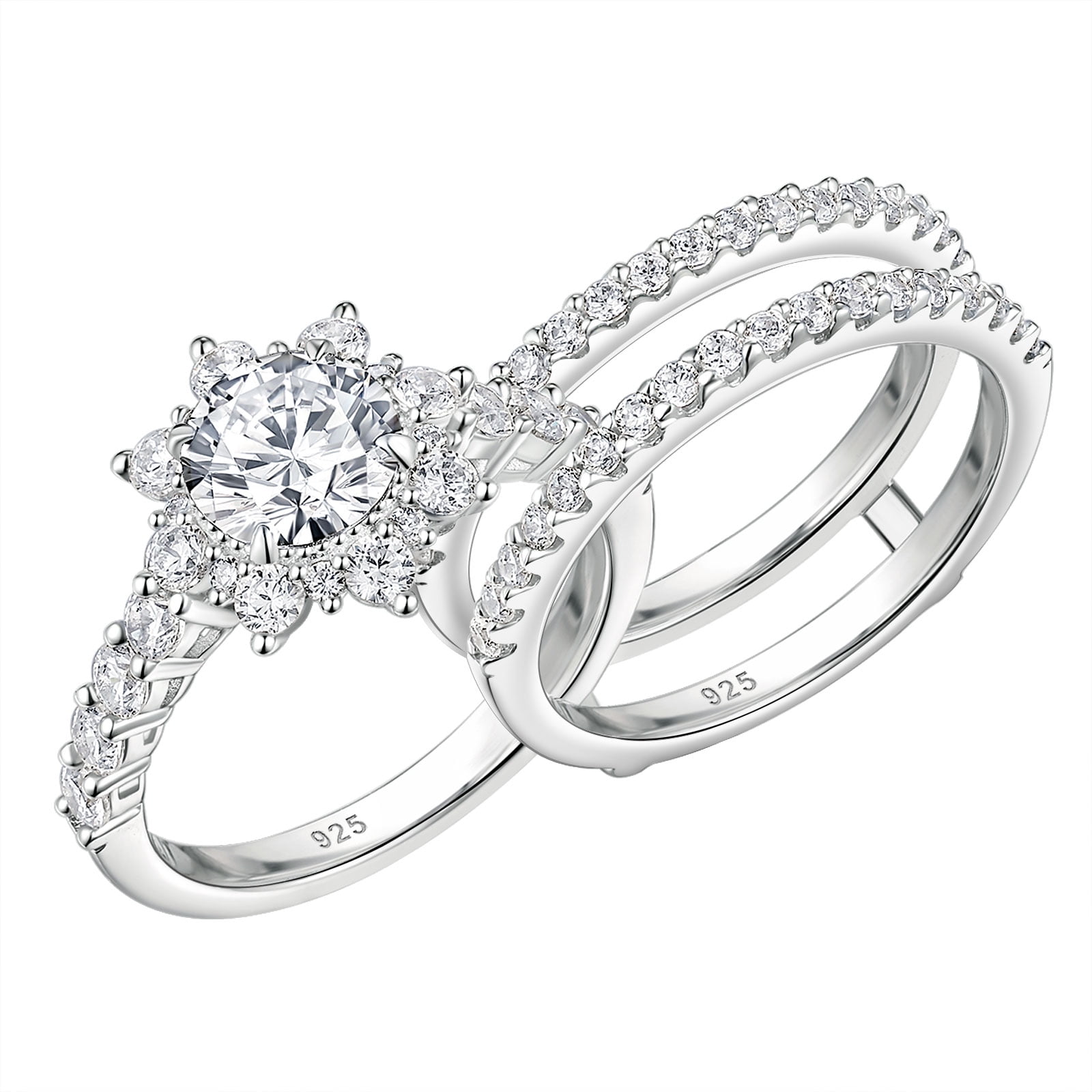 Newshe Wedding Ring Sets Engagement rings for women 925 Sterling Silver Ring Enhancer Flower ...