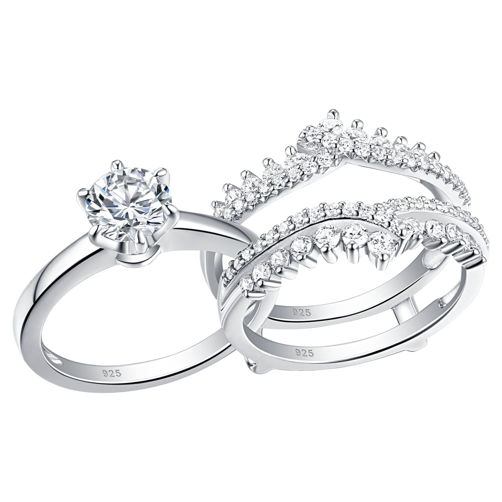 Newshe Wedding Rings for Women Engagement Ring Enhancer Band Bridal Set ...