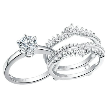 925 Sterling Silver Bridal Ring Sets， 0.8CT Cushion CZ Engagement ...