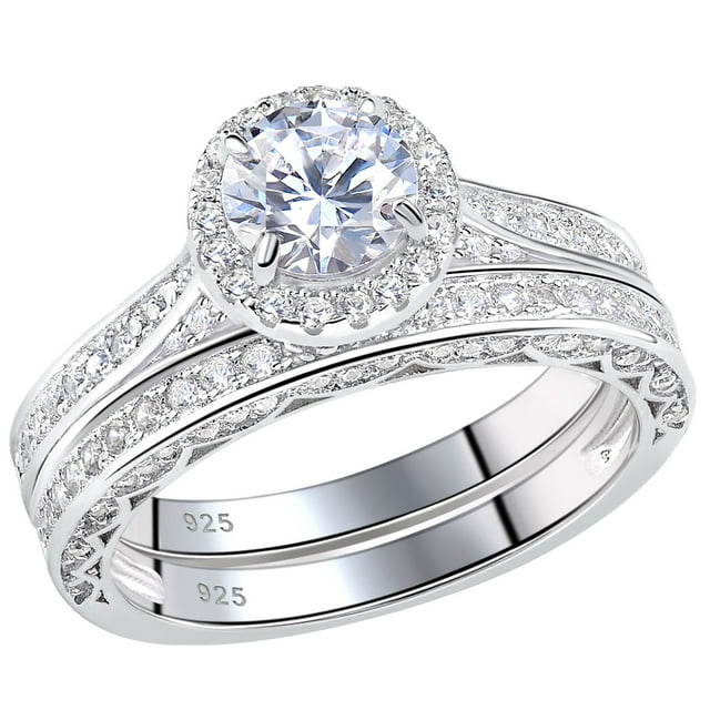 Newshe Wedding Rings for Women Engagement Ring Set 925 Sterling Silver 2.4Ct Round White AAAAA ...