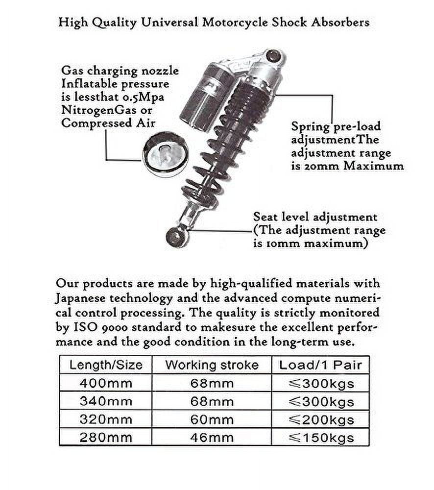 Newsmarts Pair Adjustable 340mm Motorcycle Air Shock Absorbers Rear ...