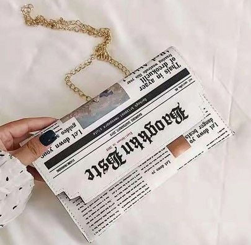 Newspaper Design Flap Bag with Chain - Walmart.com
