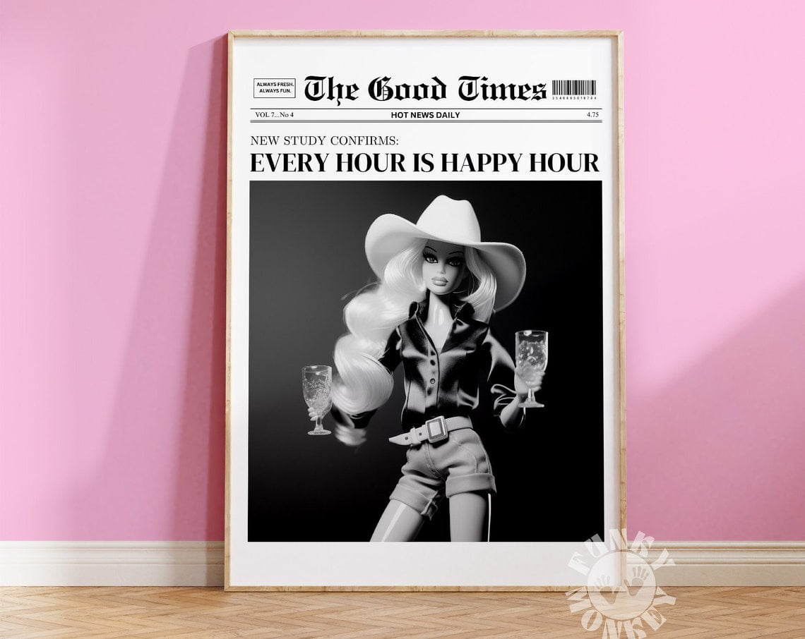Newspaper Headline Print, Every Hour Is Happy Hour Poster, Retro ...
