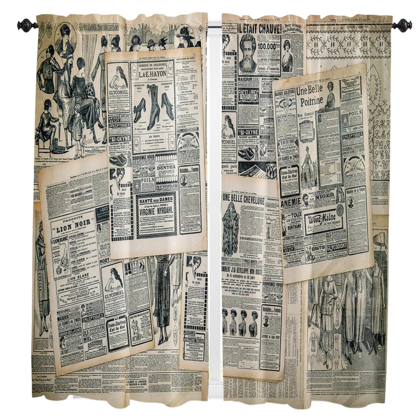 Newspaper Labels Retro Curtains For Living Room Kitchen Curtain Bedroom ...