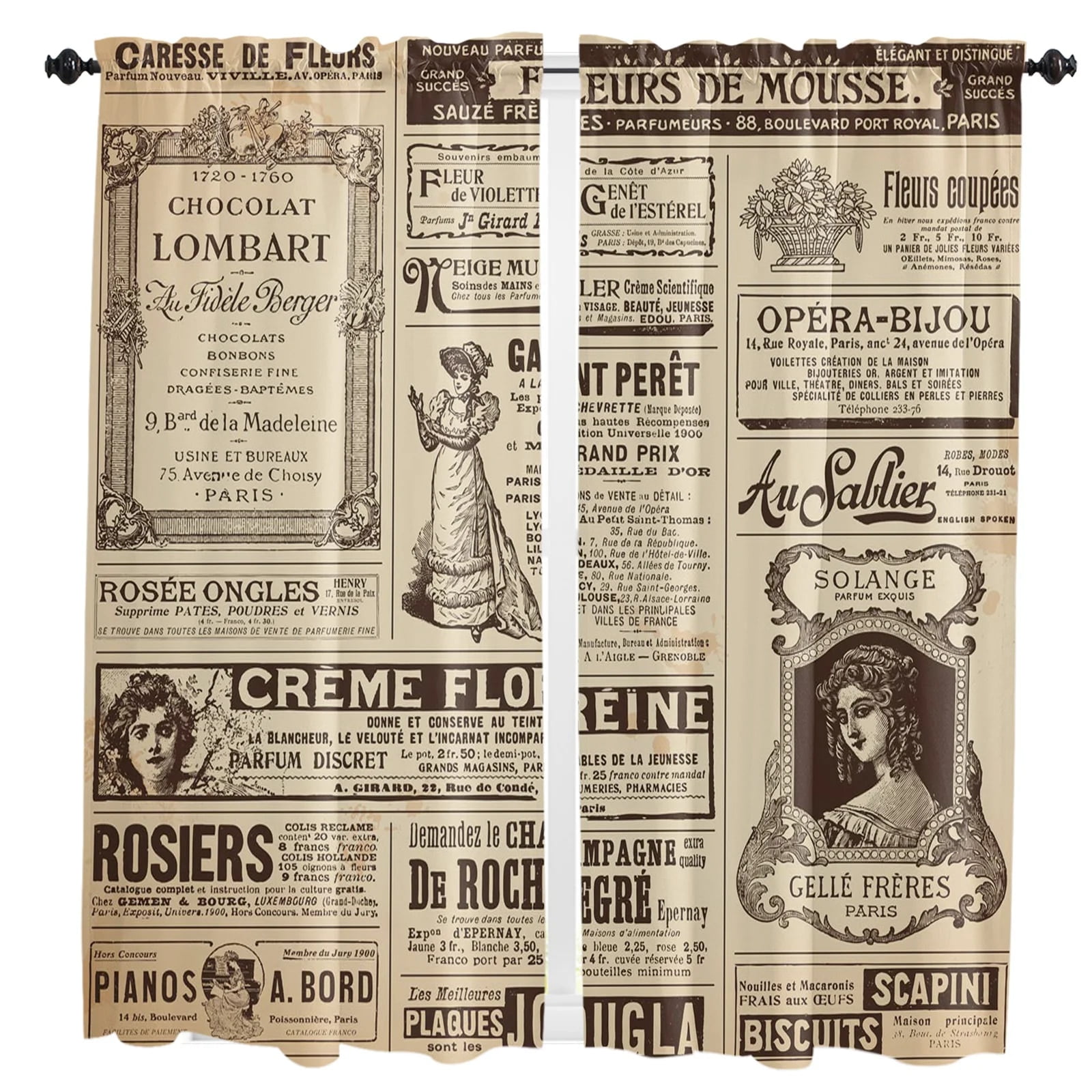 Newspaper Labels Retro Curtains For Living Room Kitchen Curtain Bedroom Decorative Window ...