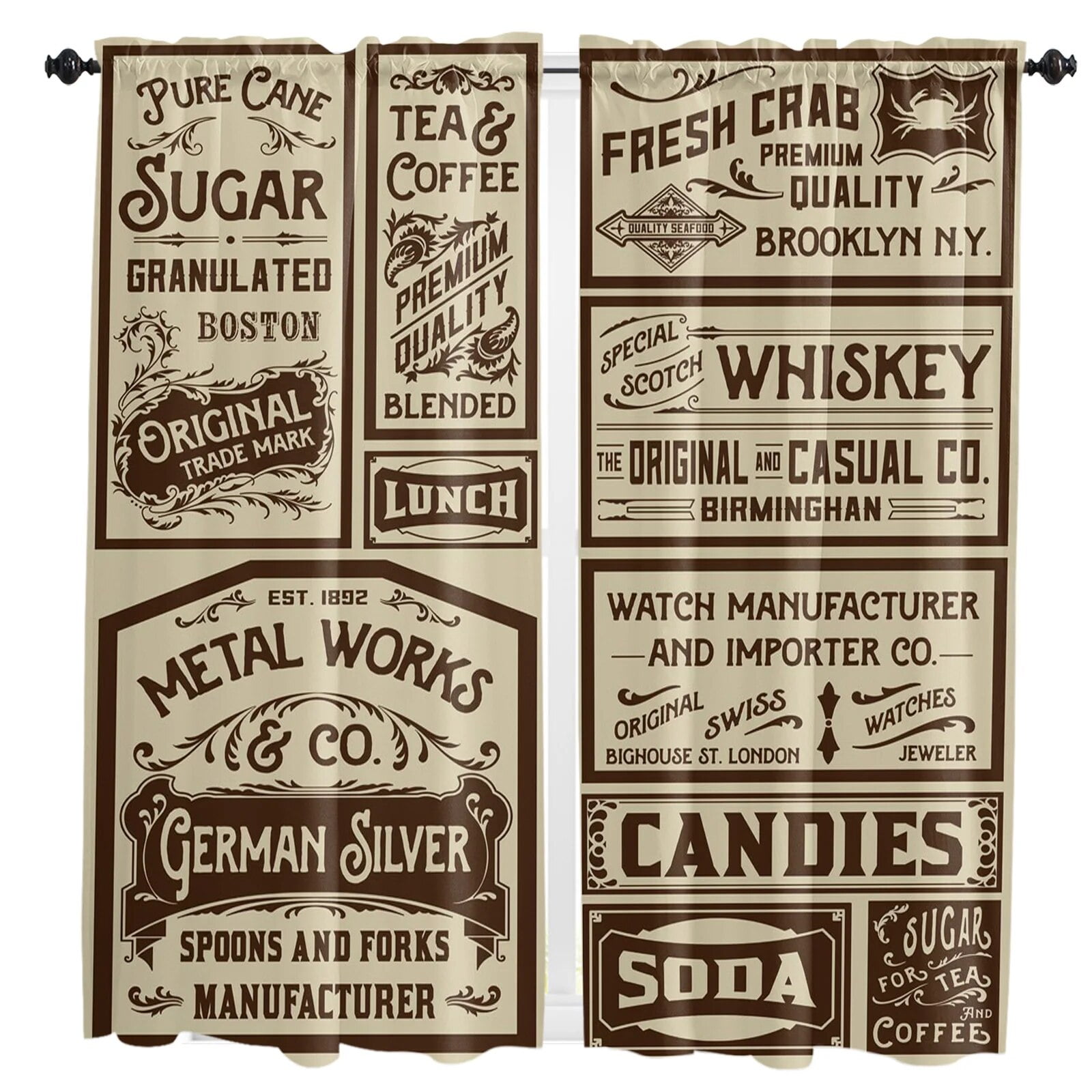 Newspaper Labels Retro Curtains For Living Room Kitchen Curtain Bedroom ...