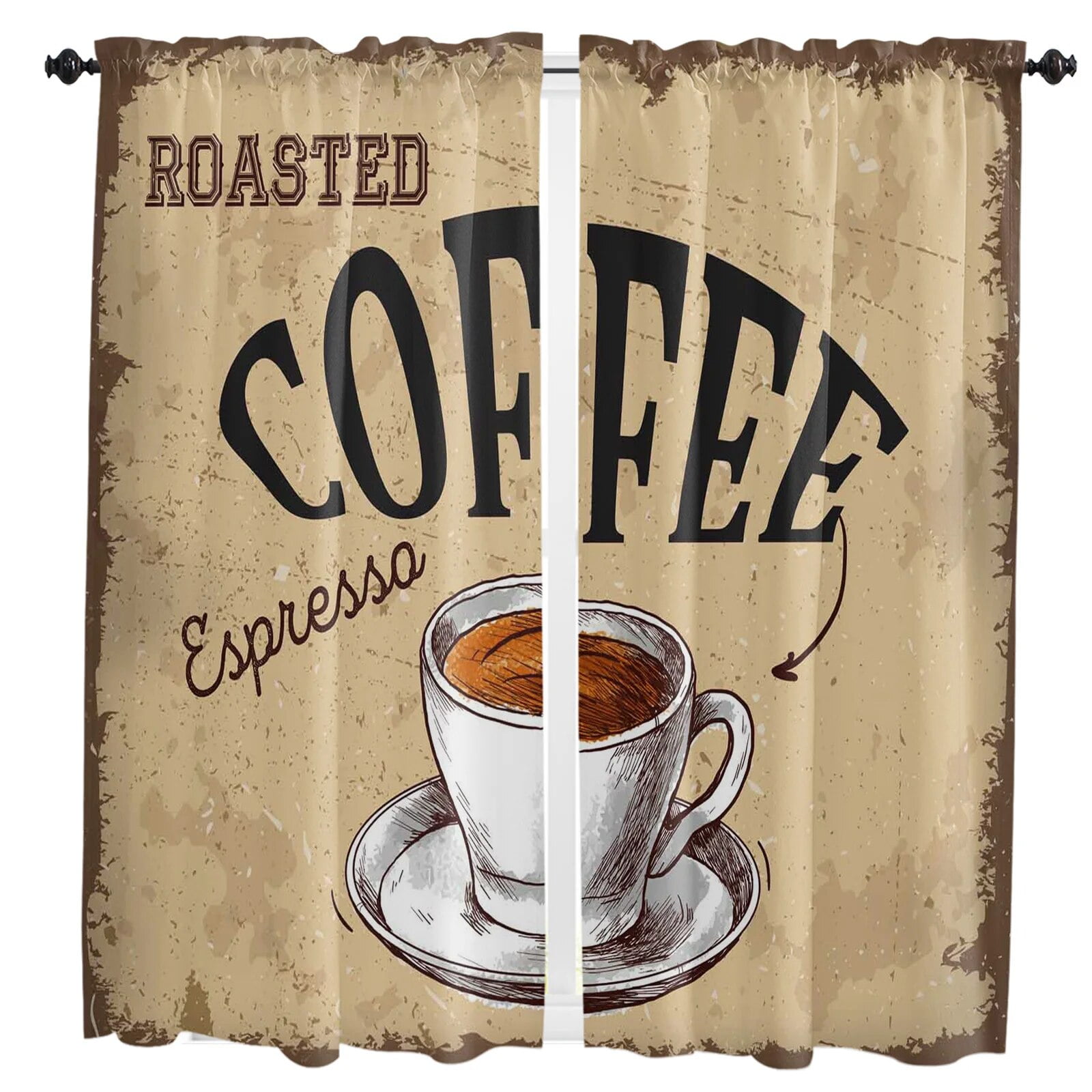 Newspaper Labels Retro Curtains For Living Room Kitchen Curtain Bedroom ...