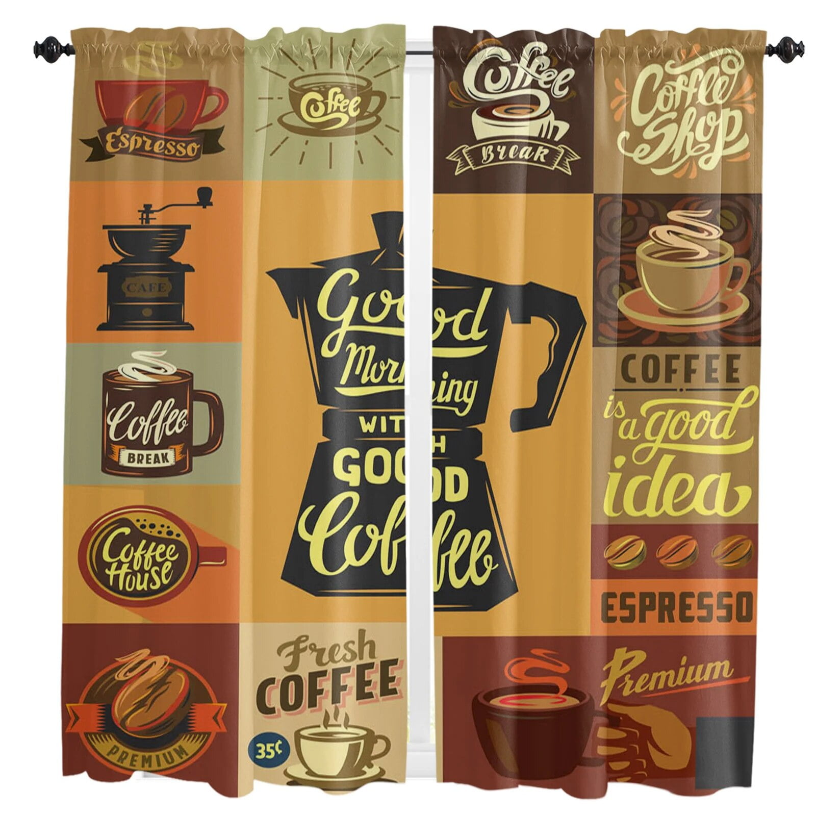 Newspaper Labels Retro Curtains For Living Room Kitchen Curtain Bedroom ...