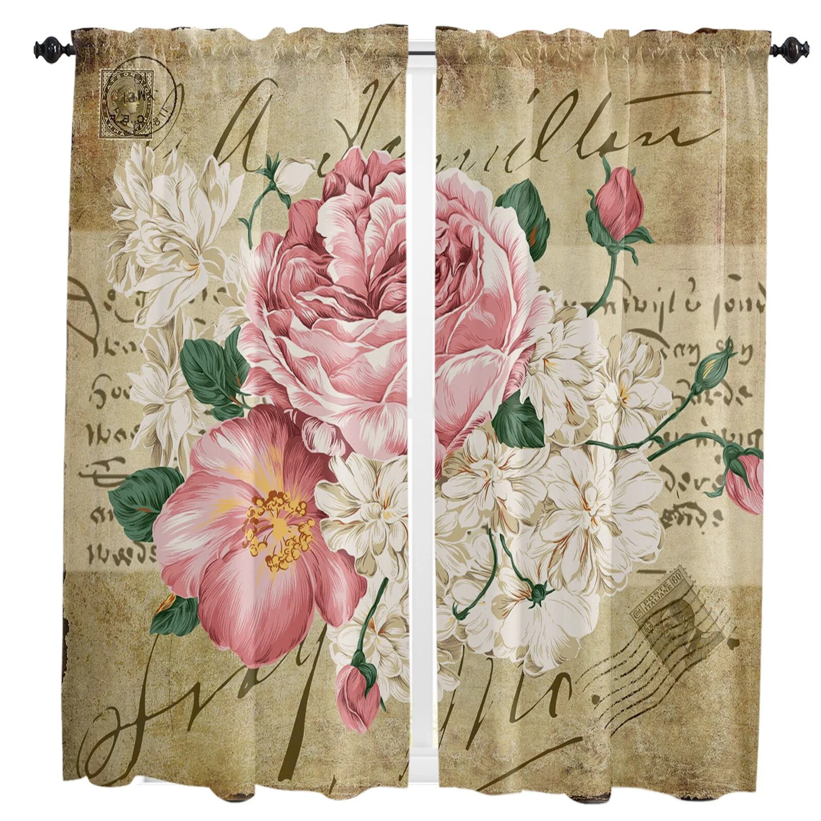 Newspaper Labels Retro Curtains For Living Room Kitchen Curtain Bedroom ...