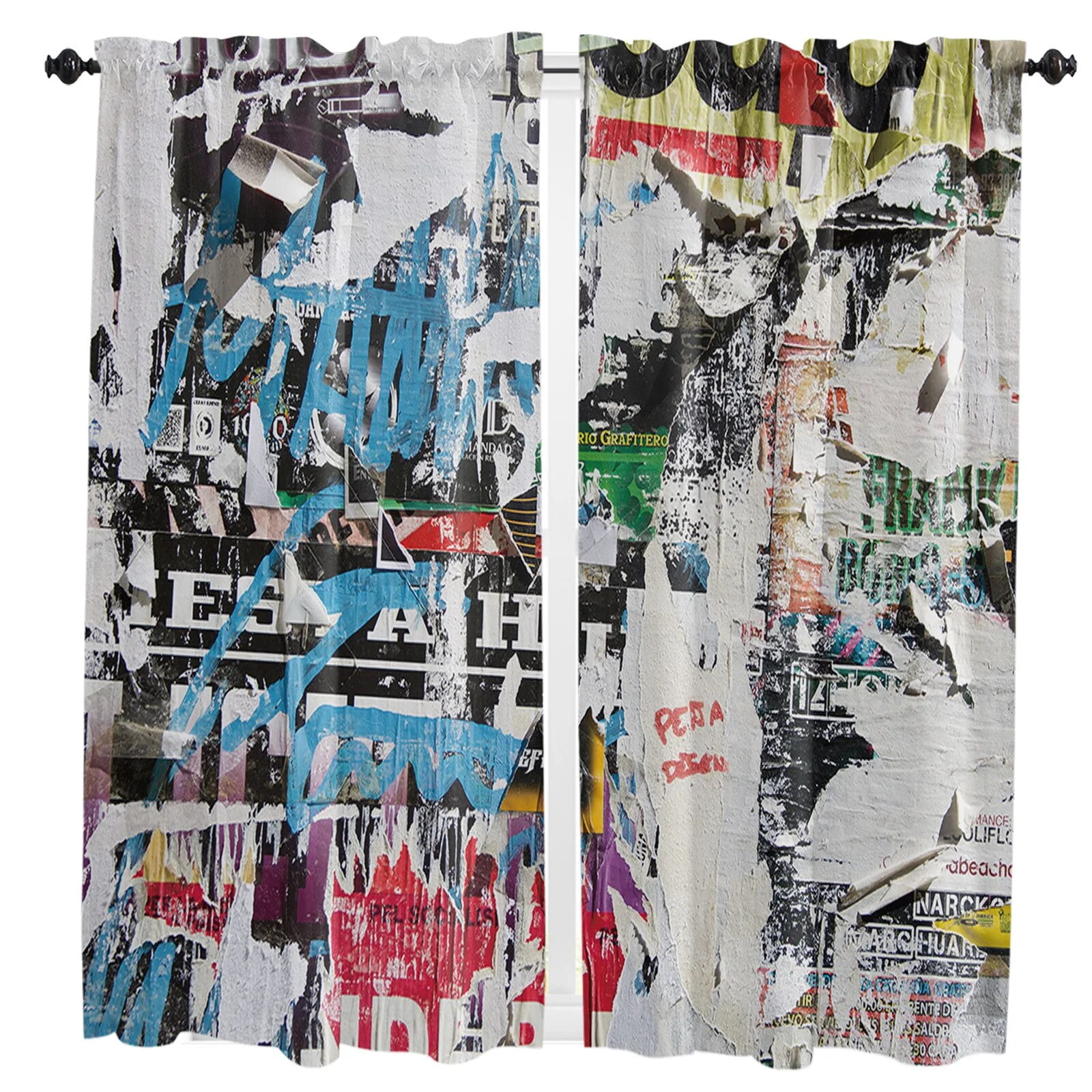 Newspaper Labels Retro Curtains For Living Room Kitchen Curtain Bedroom ...