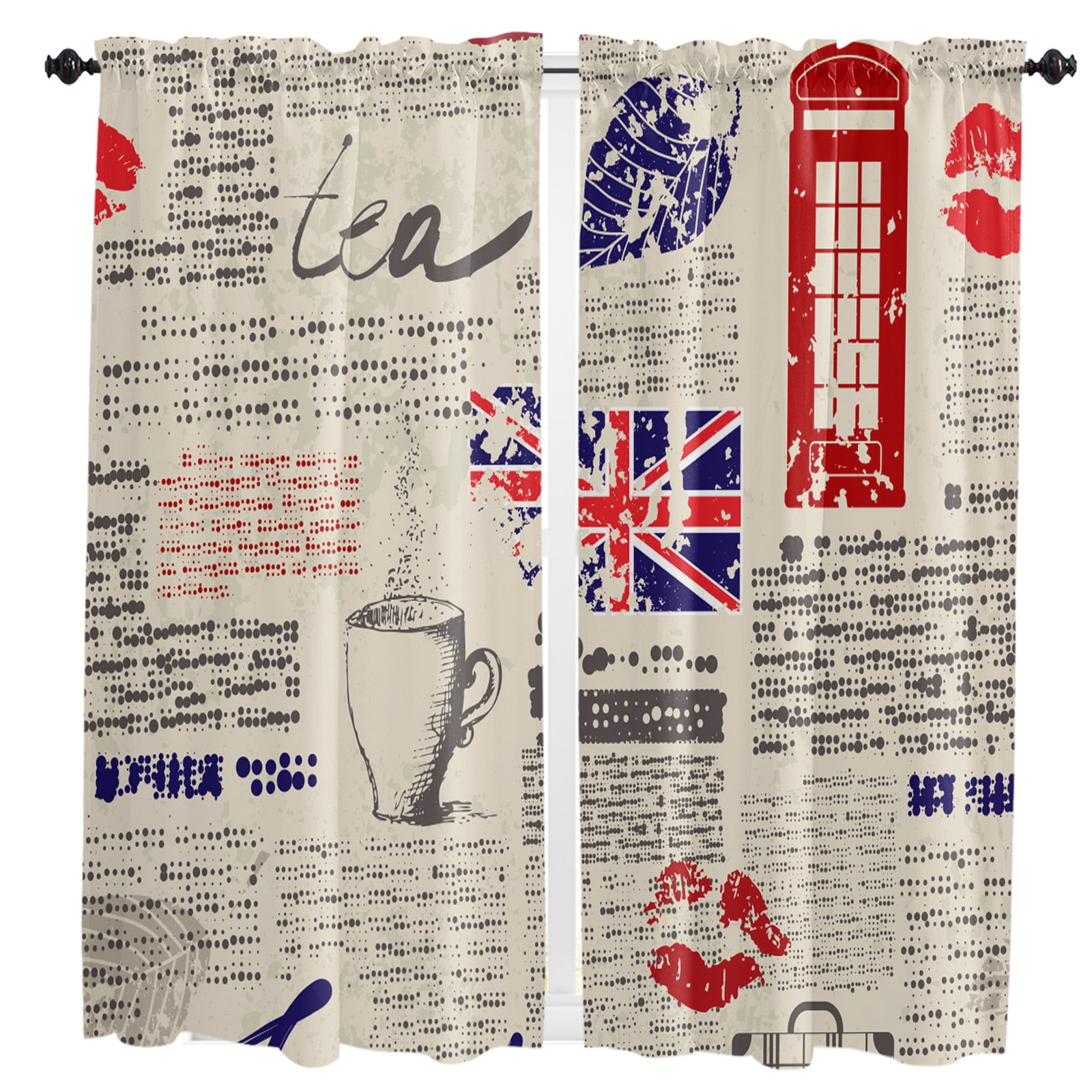 Newspaper Labels Retro Curtains For Living Room Kitchen Curtain Bedroom ...
