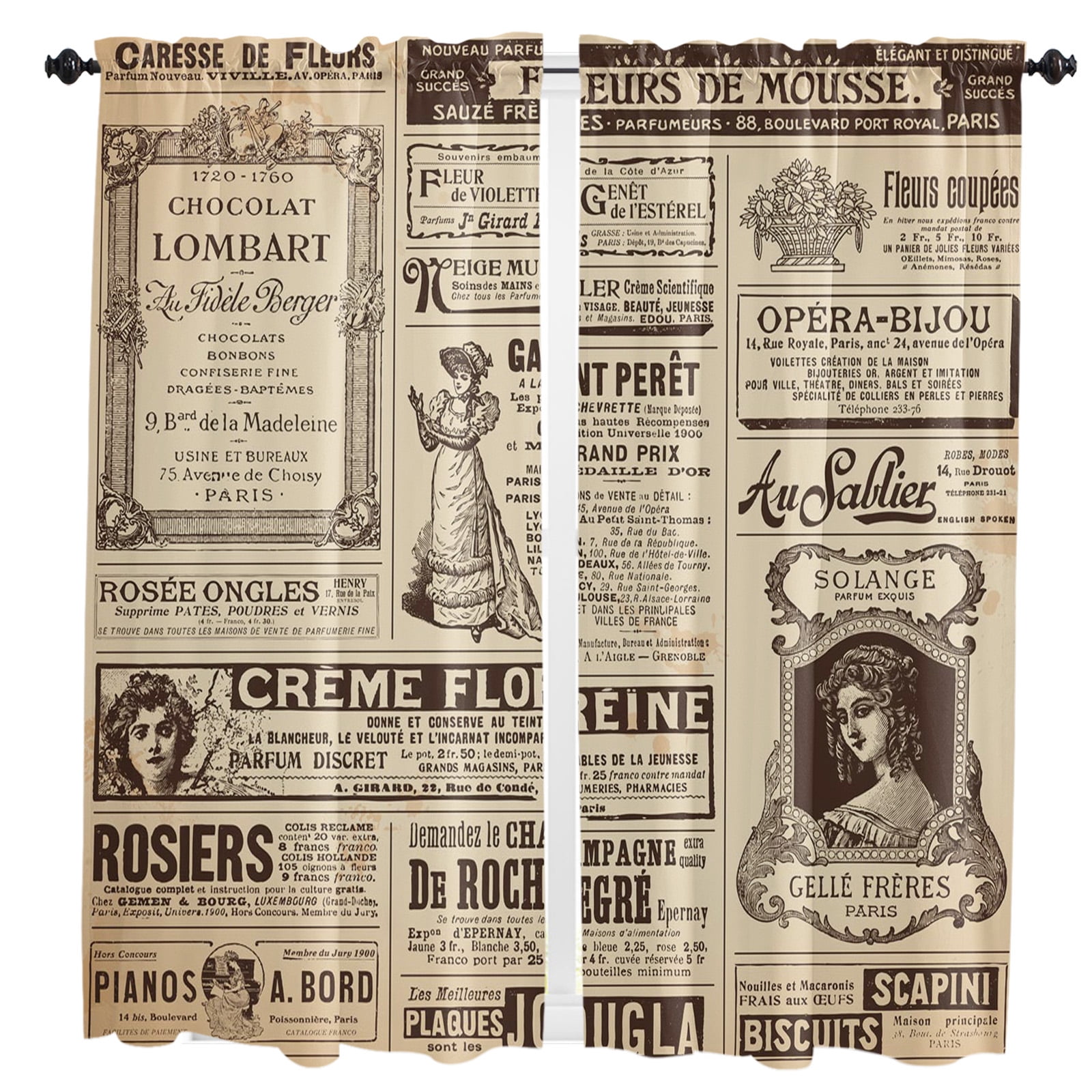 Newspaper Labels Retro Curtains For Living Room Kitchen Curtain Bedroom ...