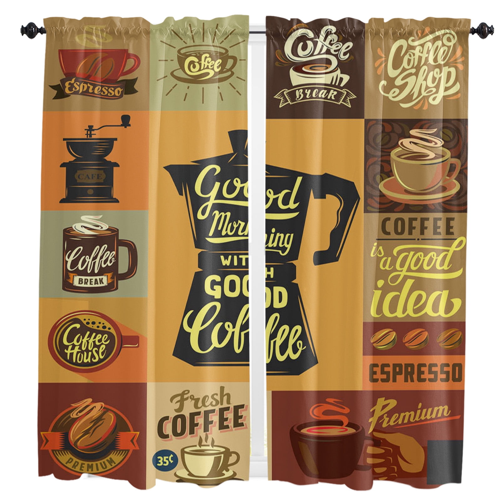 Newspaper Labels Retro Curtains For Living Room Kitchen Curtain Bedroom ...