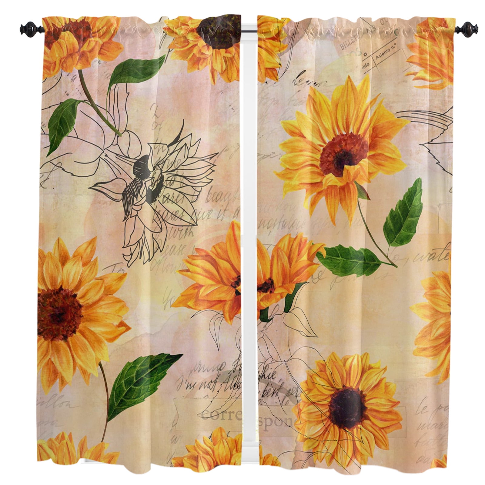 Newspaper Labels Retro Curtains For Living Room Kitchen Curtain Bedroom ...