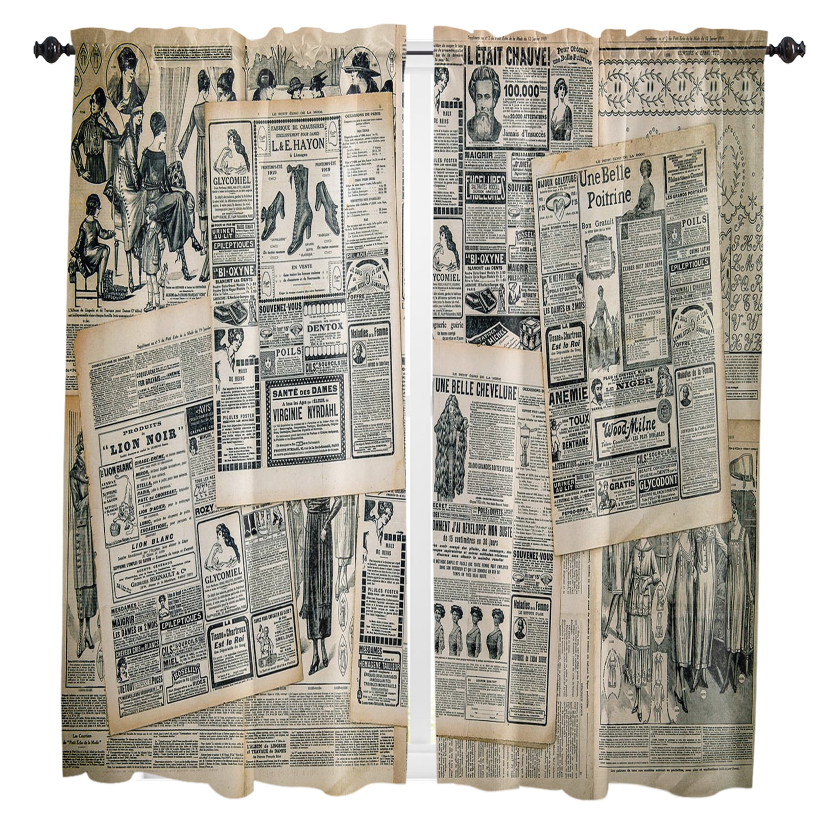 Newspaper Labels Retro Curtains For Living Room Kitchen Curtain Bedroom ...