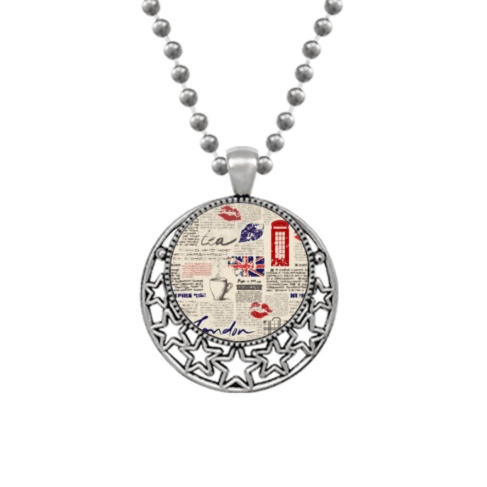 Newspaper Lips Kiss Coffee UK Flag Necklaces Pendant Retro Moon Stars ...