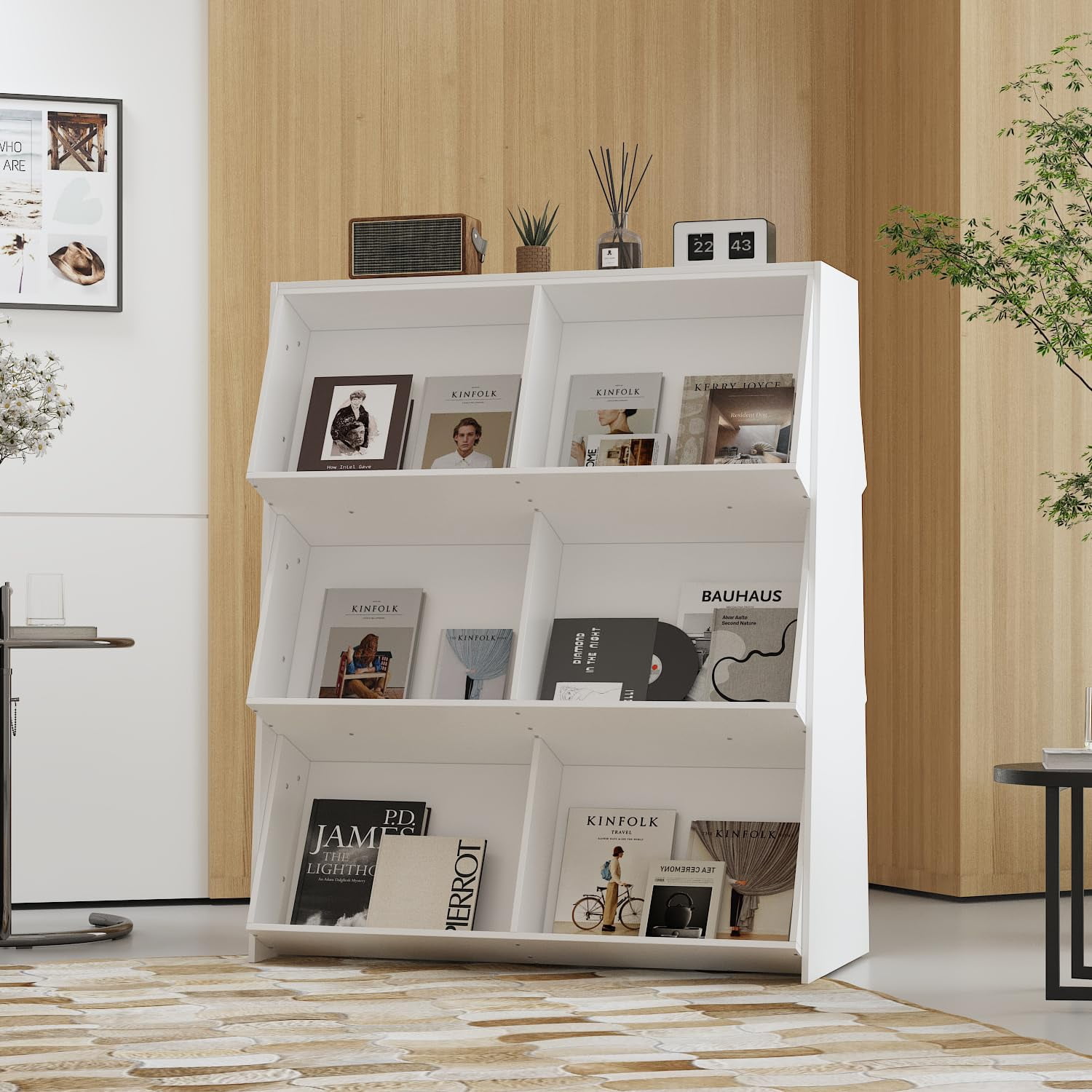 Newspaper Magazine Holder Cabinet, Double-Side Floor Wooden Racks ...