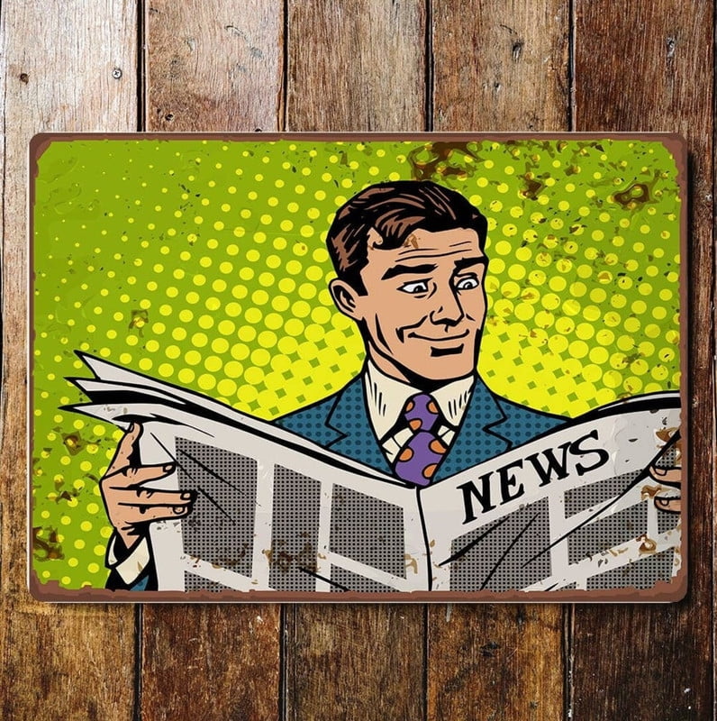 Newspaper News Reading Man Metal Wall Sign Plaque 12×8 Inch - Walmart.com