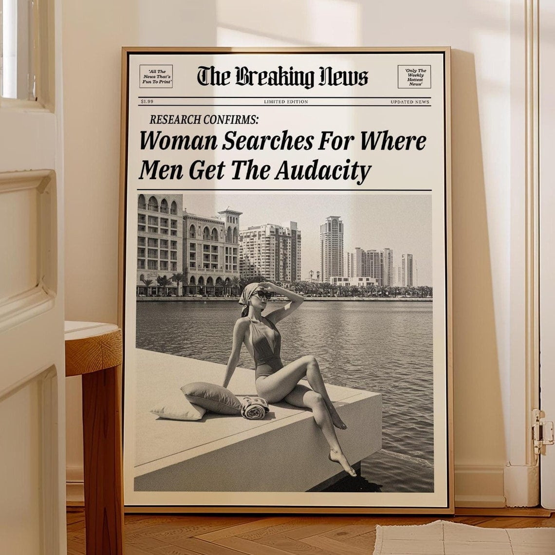 Newspaper Prints Trendy Art Woman Searches Men Audacity Print Retro ...
