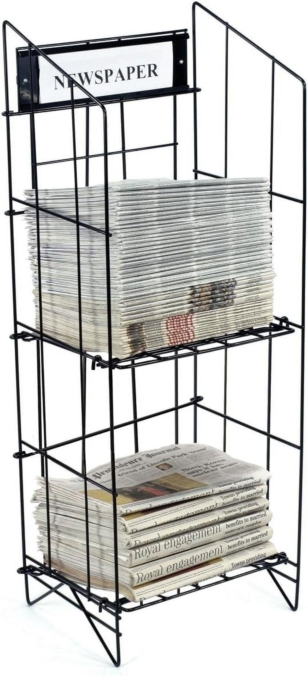 Newspaper Rack, Includes a 14” x 4.5" Sign Frame, Black Coated Steel ...