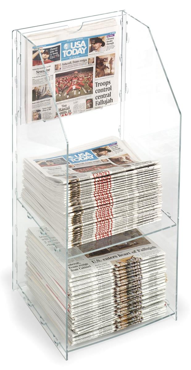 Newspaper Rack for Countertop with 2 Shelves, Separate Pocket for 1 ...