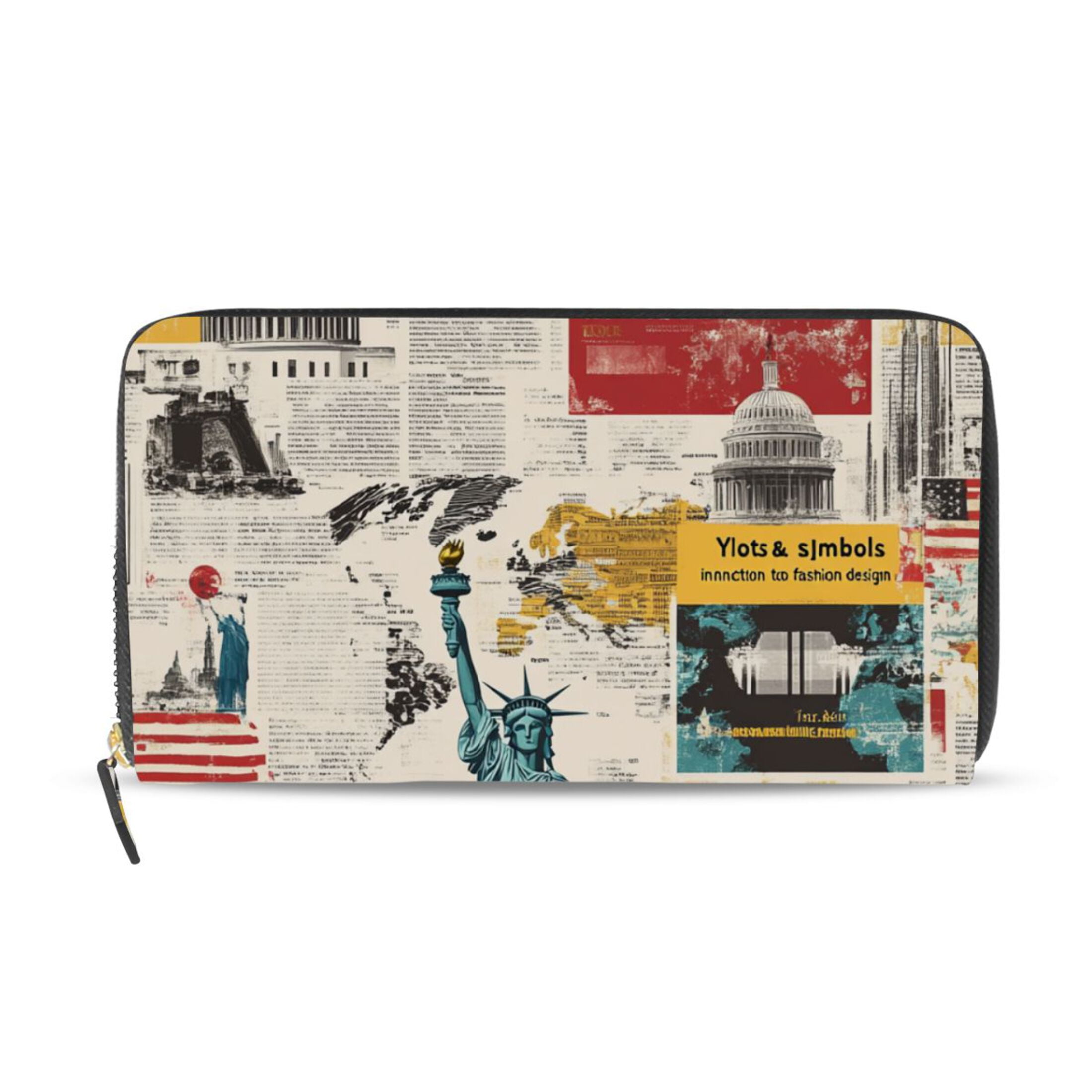 Newspaper Statue Architectures Women's Long Zipper Wallet Bifold Clutch ...