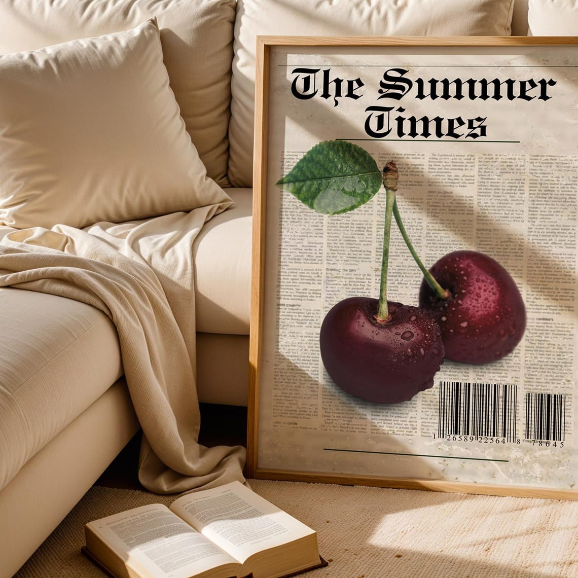 Newspaper Wall Art, Cherry Print,Trendy Kitchen Decor, Retro Magazine ...