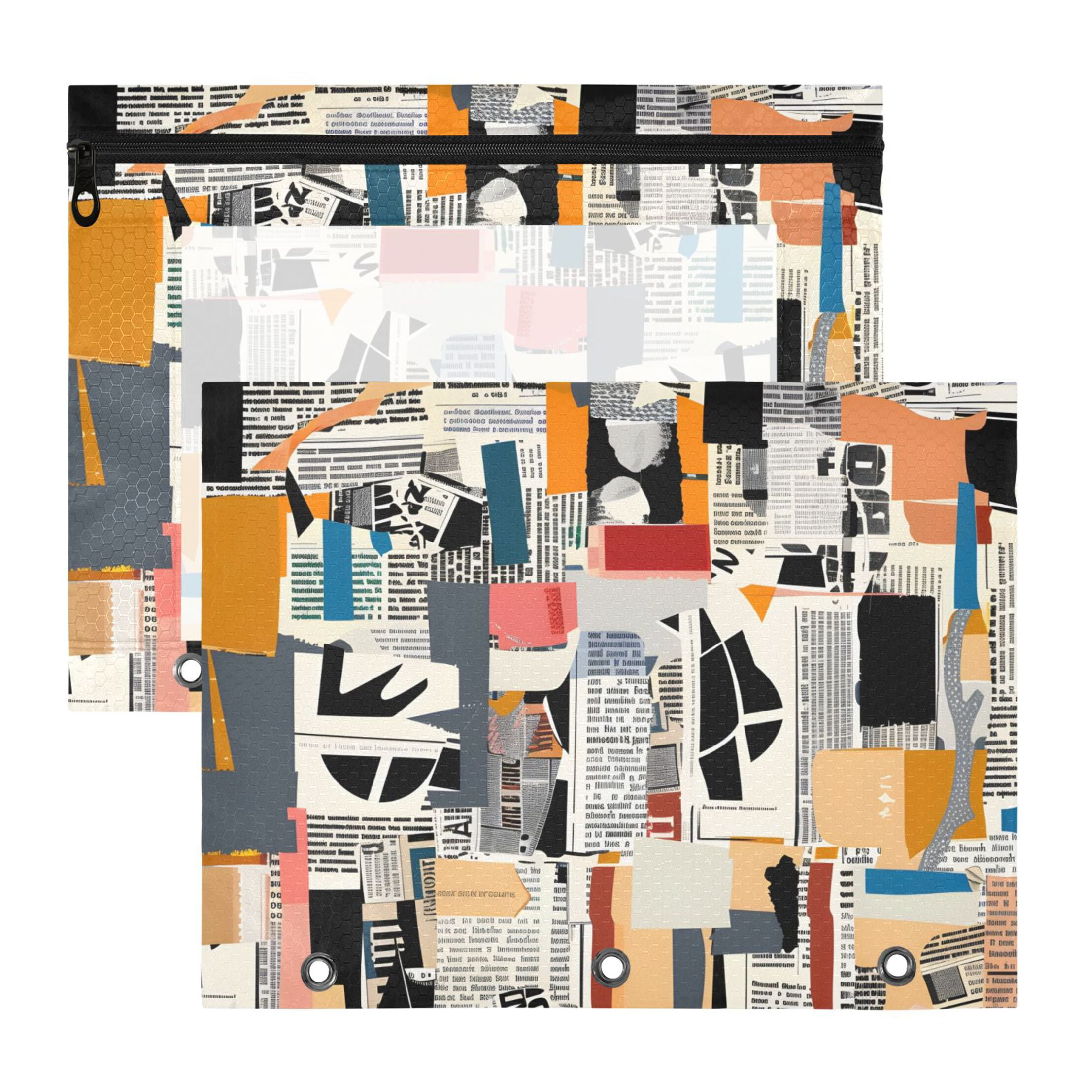 Newspapers Collage 3-Ring Binder Pouches A4 Size Zipper Pocket File ...