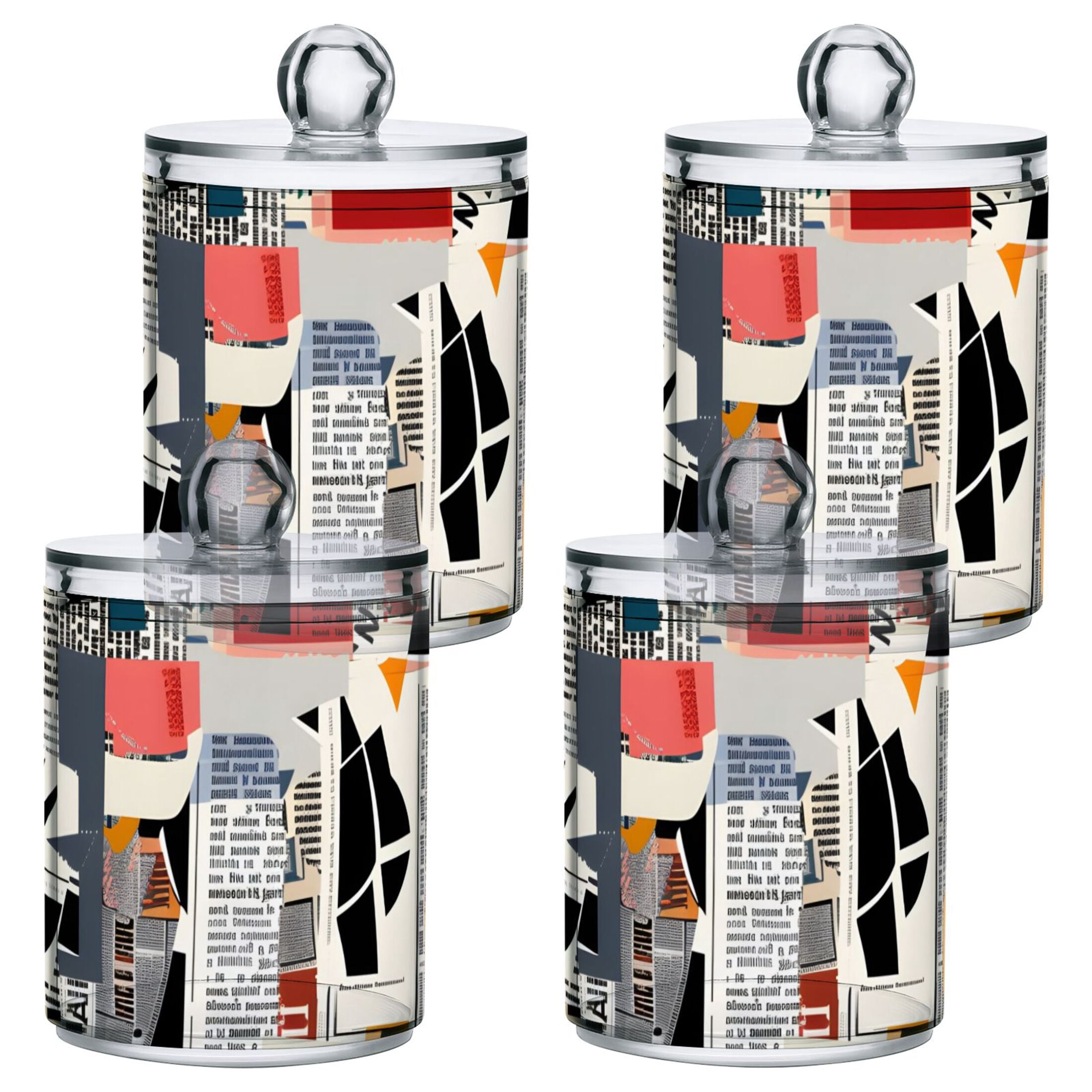 Newspapers Collage Translucent Plastic Cans Storage Canisters with Lid ...