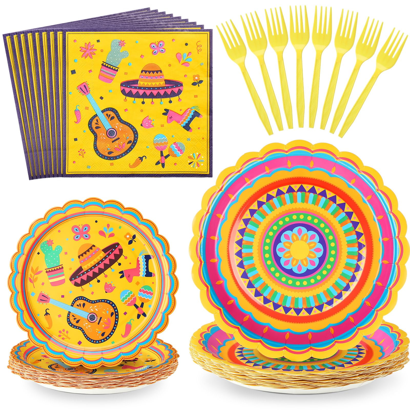 Newtay 100 Pcs Fiesta STF9 Party Plates Decorations Mexican Tableware ...