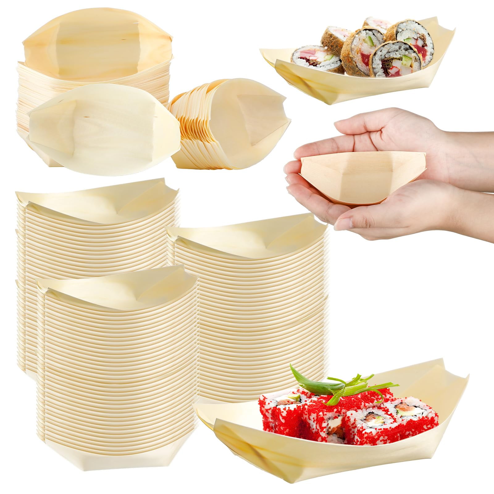 Newtay 300 Pcs Disposable Bamboo Boat AFN1Plates 5.5'' Small Appetizer ...