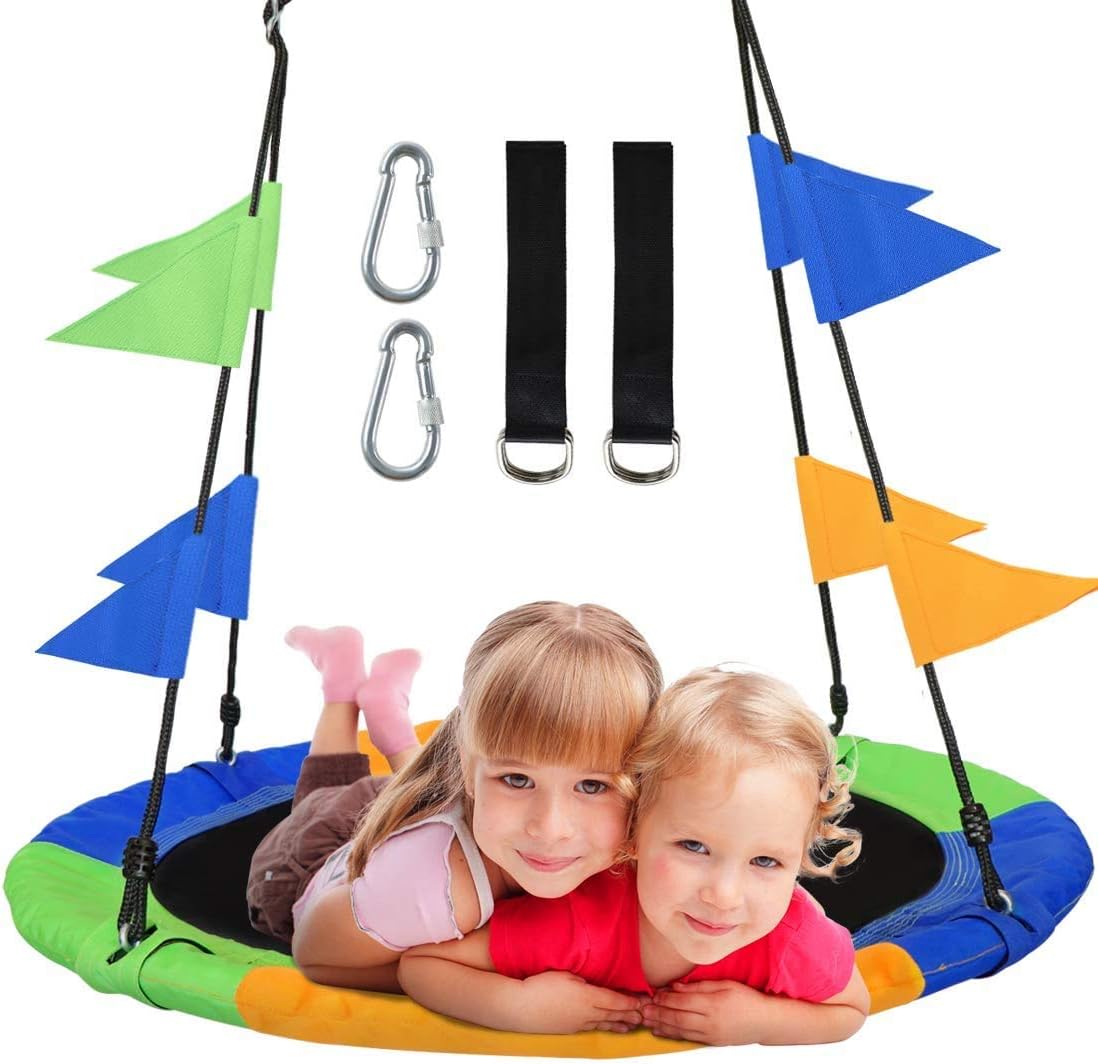Newtion Kids Outdoor Round Mat Swing - Flying Saucer Swing & Large ...
