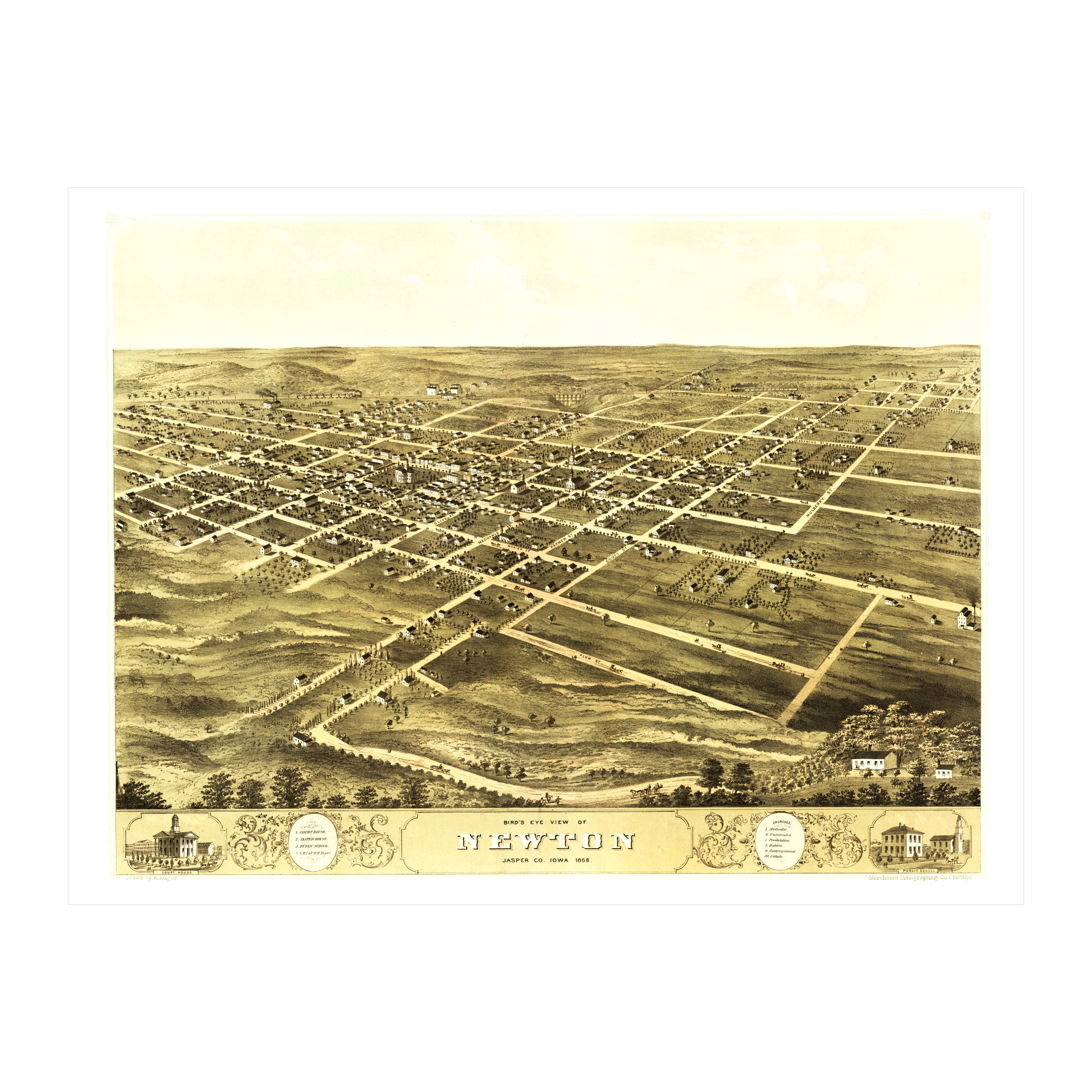 Newton Art, 1868 Vintage Map of Newton Iowa, IA History Wall Decor Gift ...