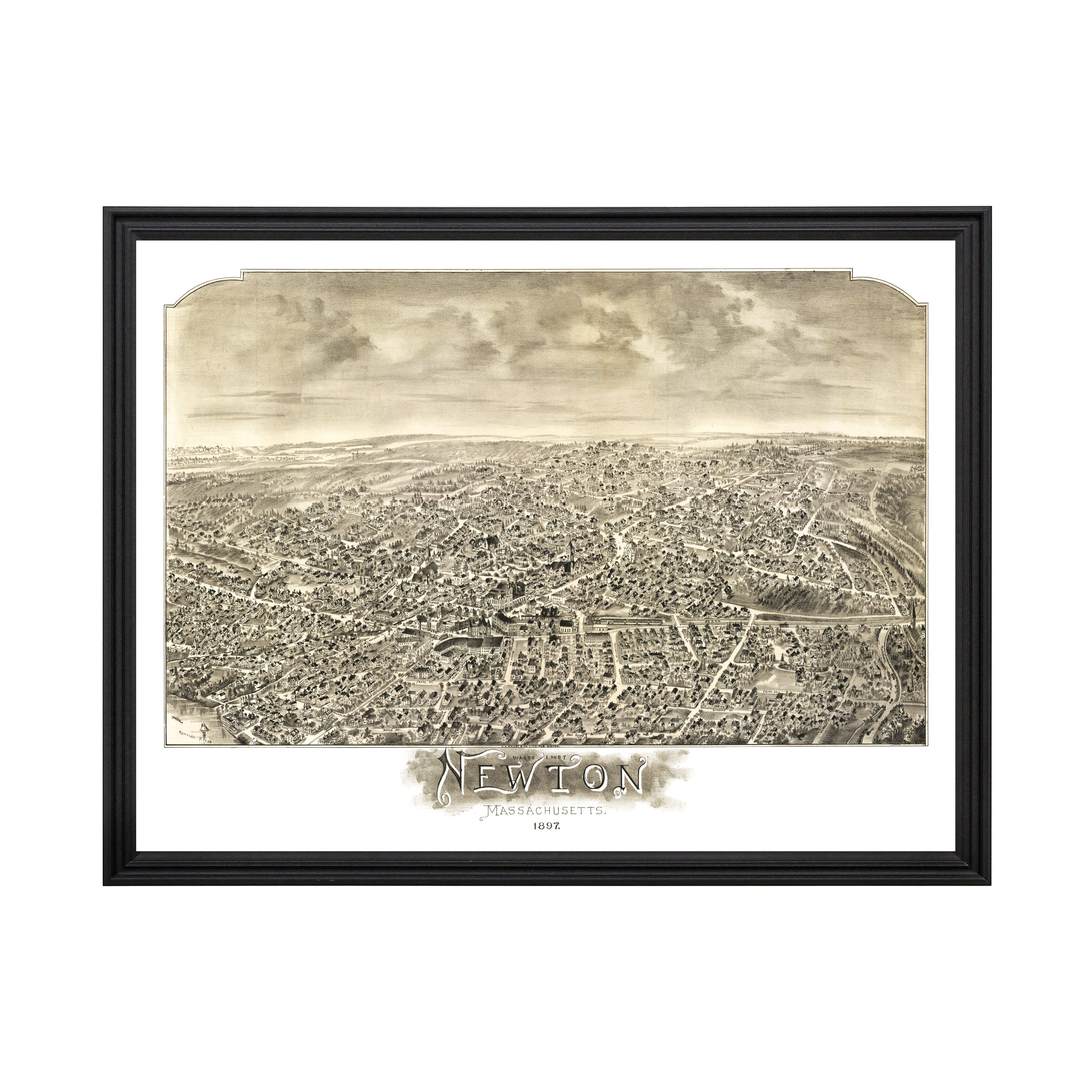 Newton Art, 1897 Vintage Map of Newton Massachusetts, MA History Wall ...