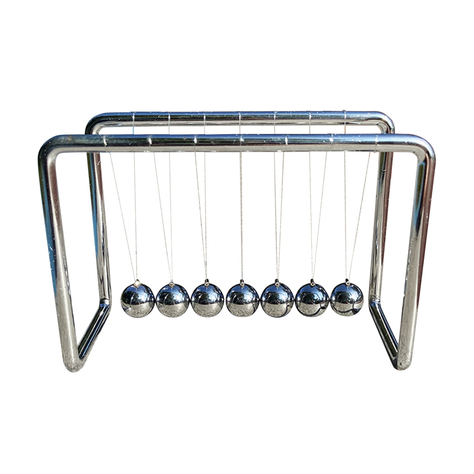 Newtons Cradle 7 Steel Balls Physics Desk Toy Metal Frame Science ...