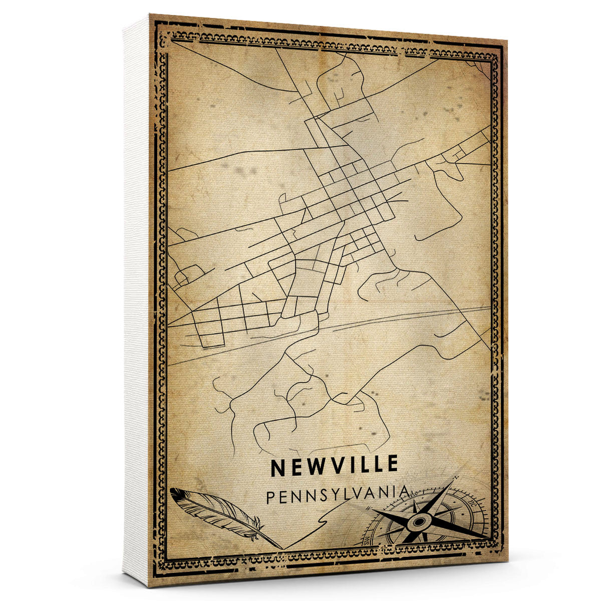 Newville Vintage Map Prints Canvas, Pennsylvania Map Art Canvas, Canvas ...