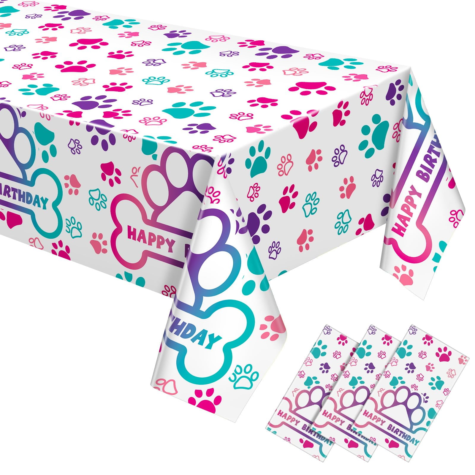 Newwiee 3 PcsEGSC Paw Print Tablecloth Plastic Disposable Colorful ...