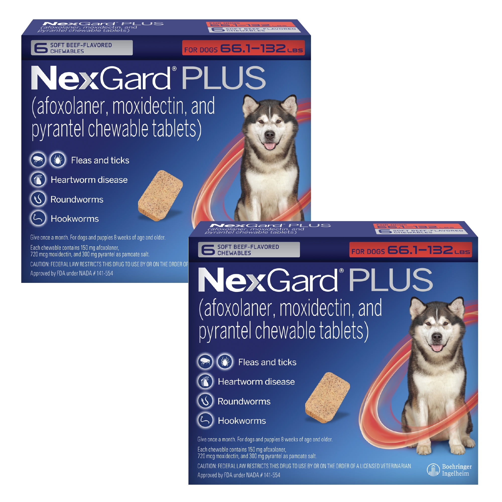 NexGard Plus Flea, Tick & Heartworm Chewable for Dogs 66.1-132 lbs ...