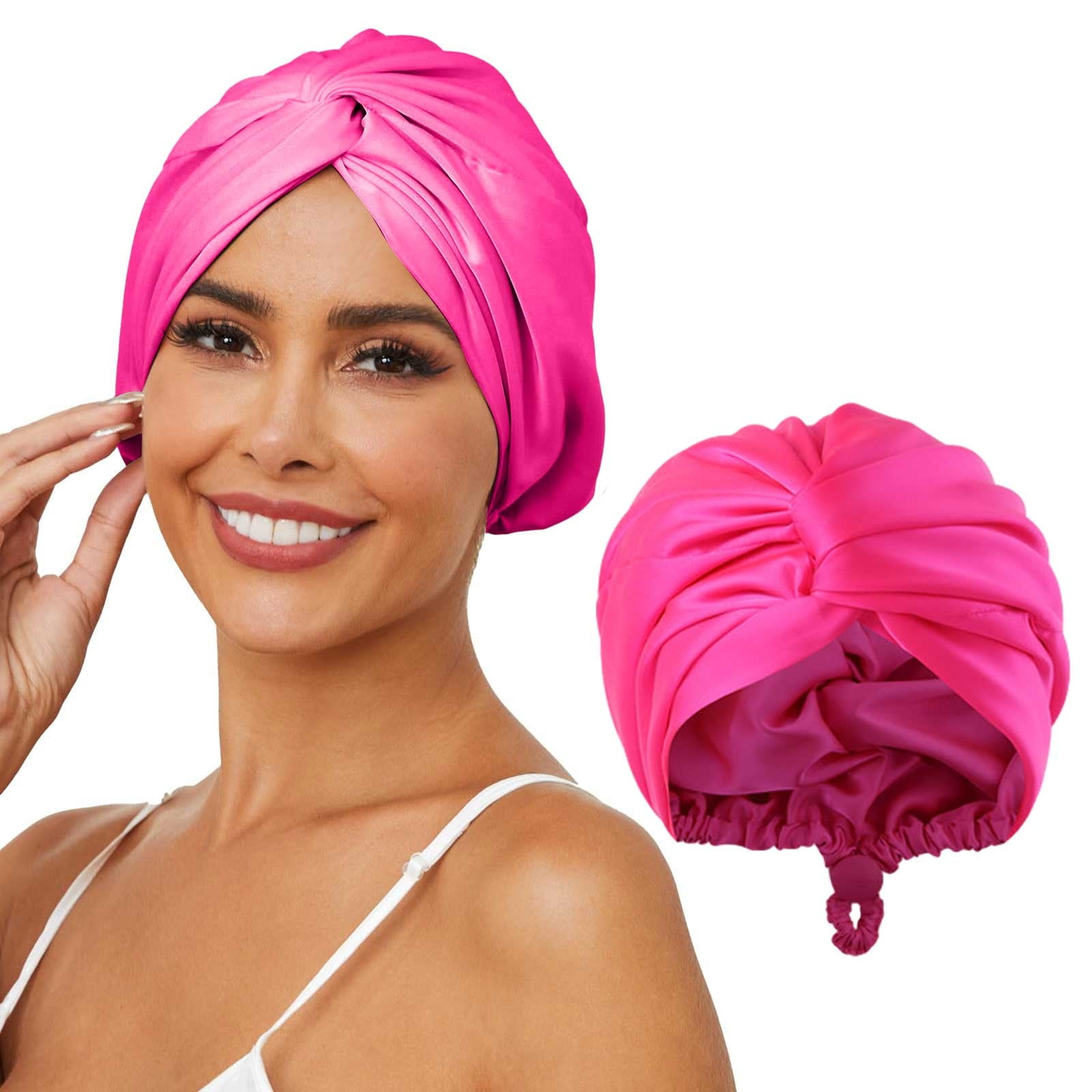 NexLuxe Adjustable Silk Satin Sleeping Hat - Double Layer Hair Wrap ...