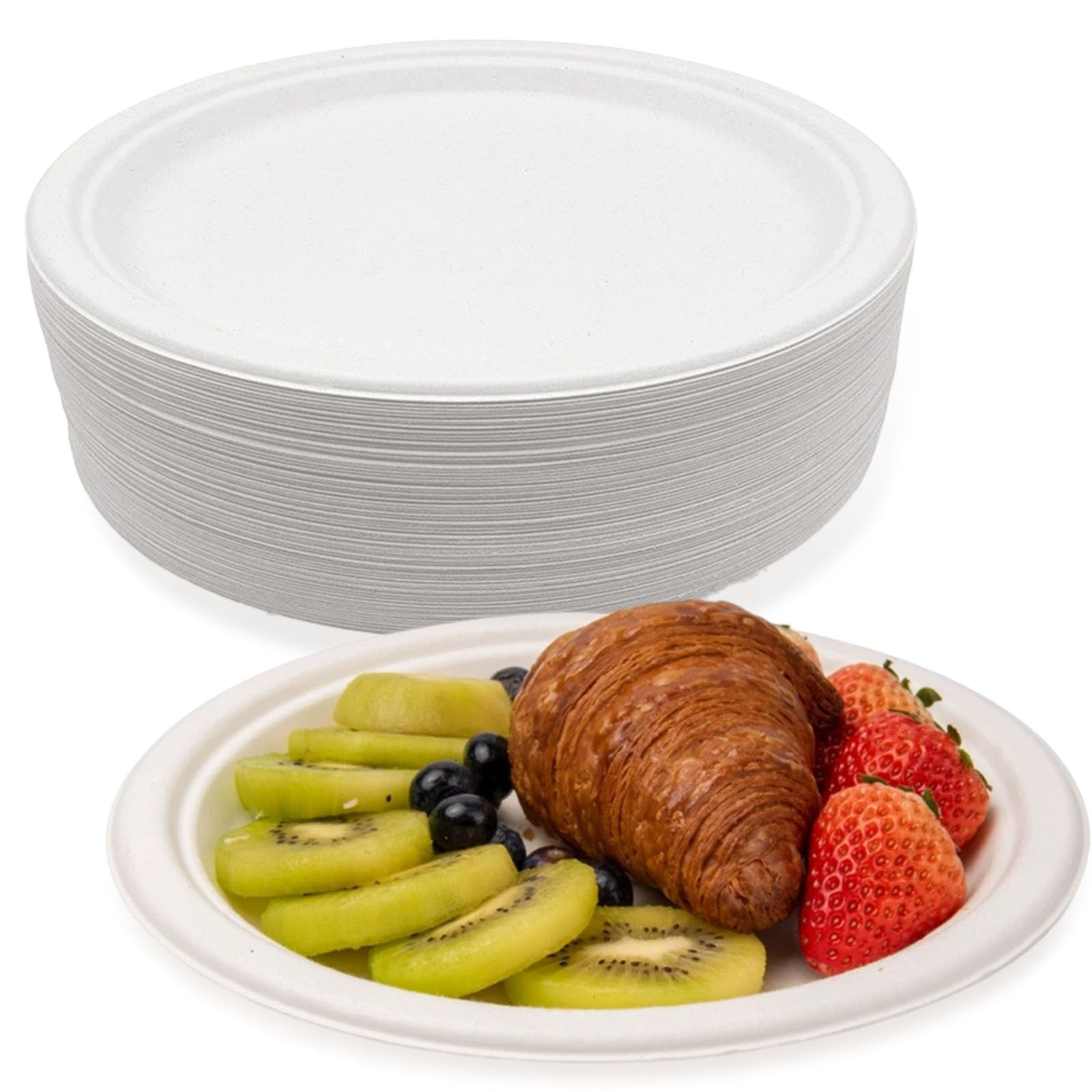 Nexboraque 100 Pack Compostable MMF7 Oval Paper Plates, 12.5 Inch ...