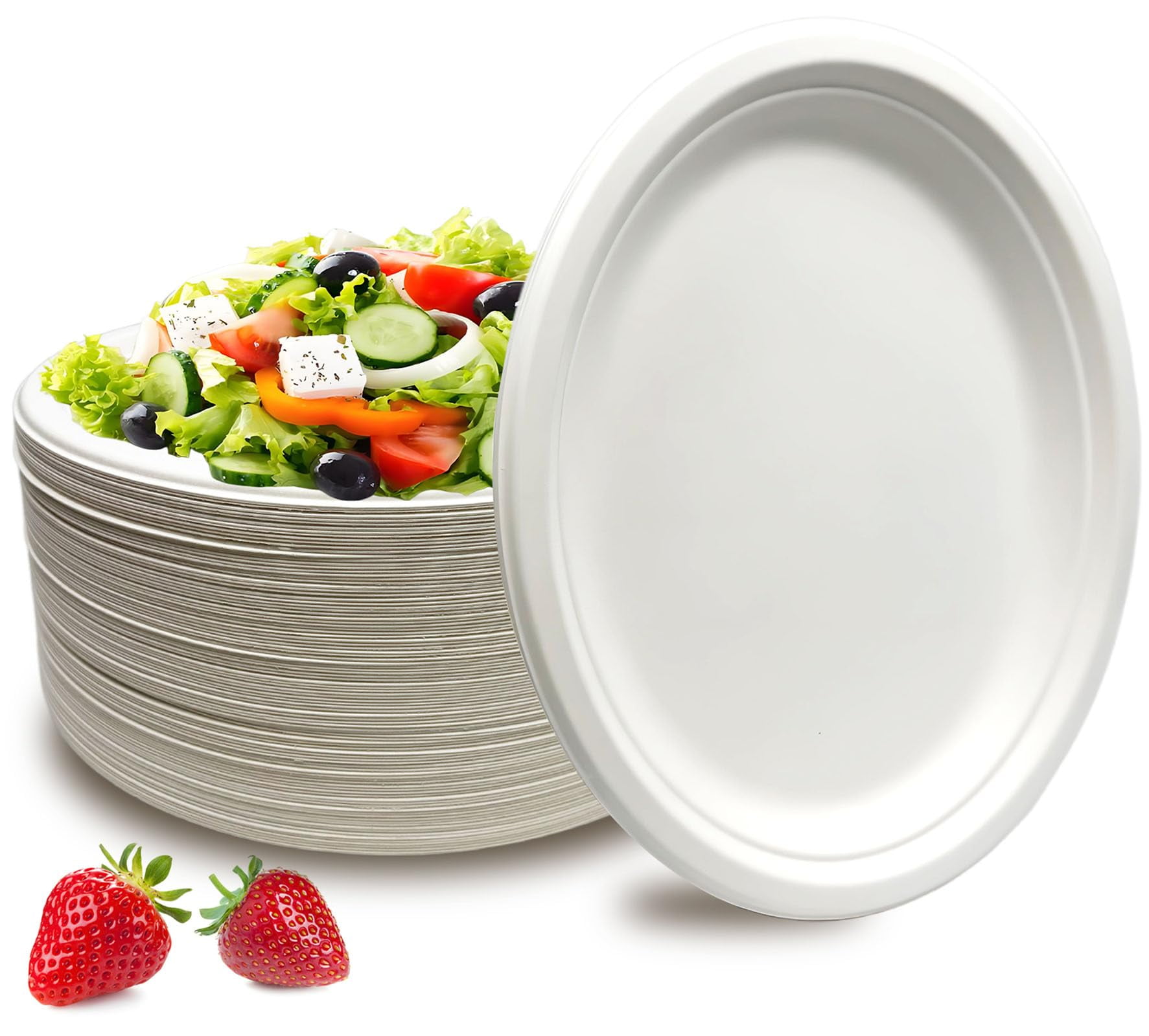 Nexboraque 100 Pack Compostable Oval Paper Plates, 12.5 Inch Disposable ...