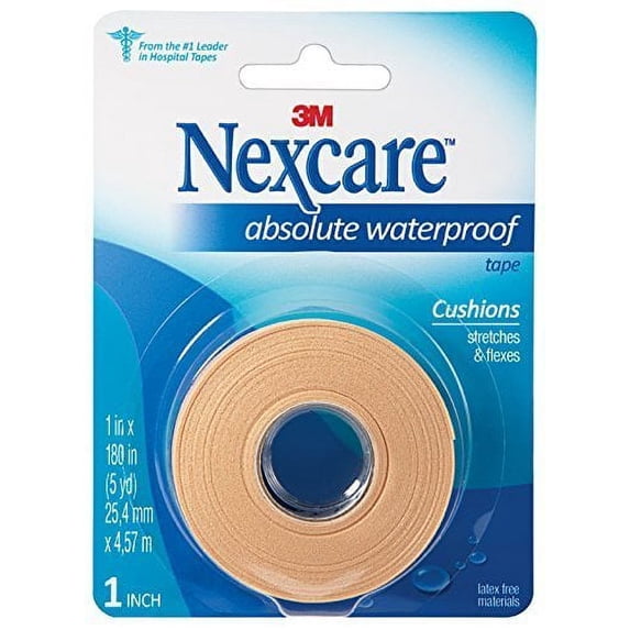 Nexcare Waterproof First Aid Tape, Cushioned, 1 Inch x 5 Yard Roll ...
