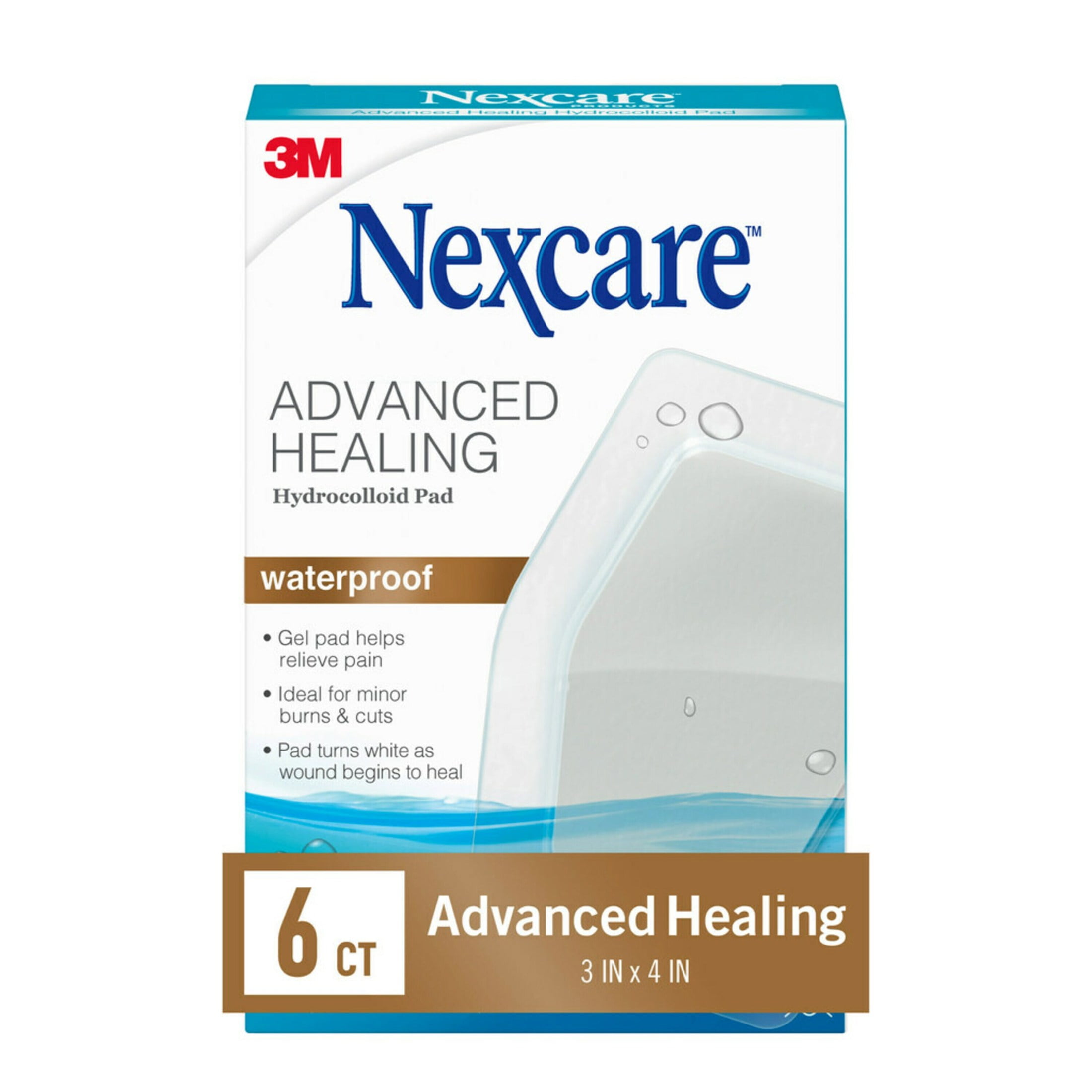 Nexcare Advanced Healing Waterproof Hydrocolloid Pads, 3 in x 4 in, 6 ...