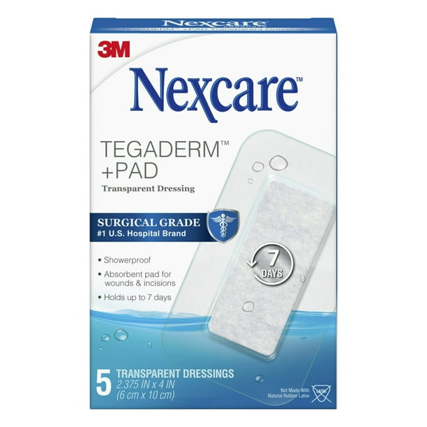 Nexcare Tegaderm + Pad Waterproof Transparent Dressing, 2 3/8" x 4", 5 ...